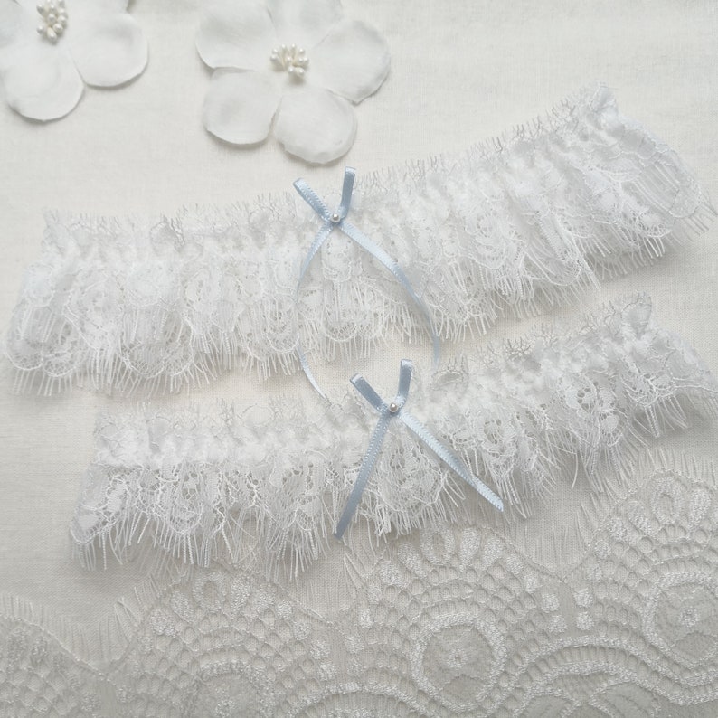 Blue Garter Set, Blue Wedding Garter Set, Ivory Eyelash Lace Bridal ...