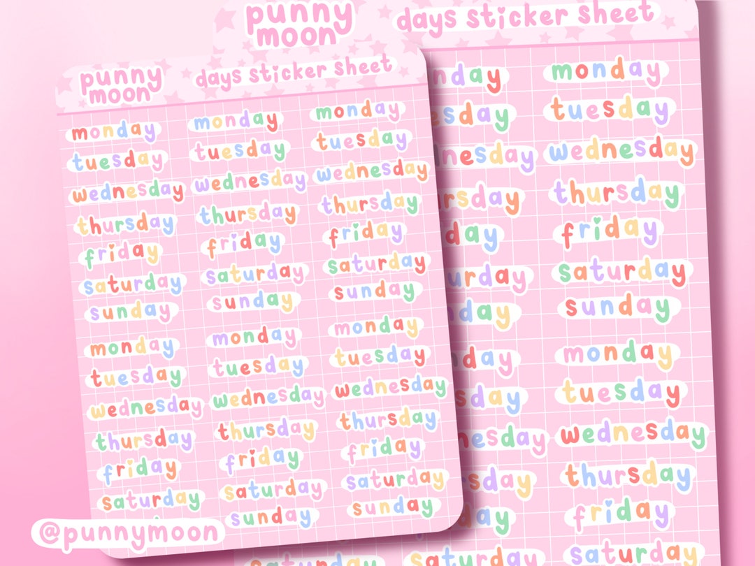 Rainbow Days of the Week Sticker Sheet| Cute Weekday Planner Stickers ...