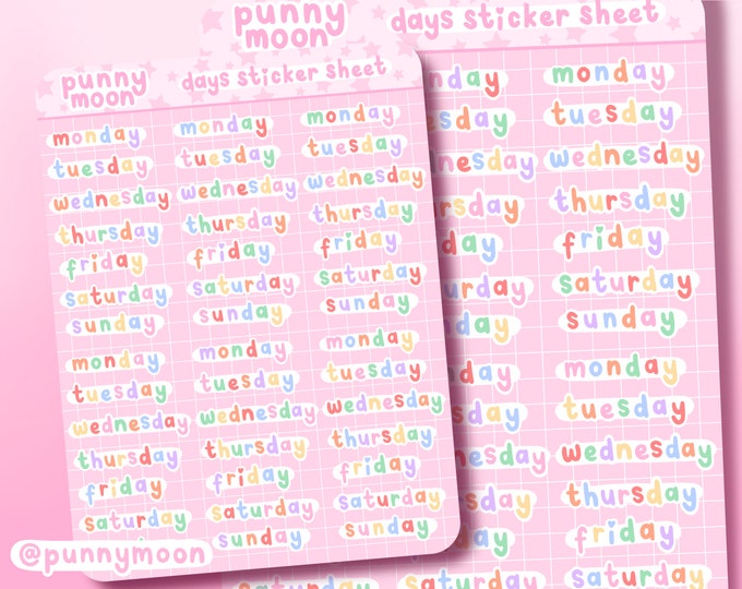 Rainbow Days of the Week Sticker Sheet| Cute Weekday Planner Stickers ...