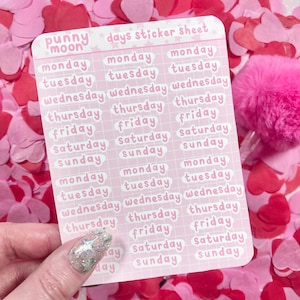 Pink Days of the Week Sticker Sheet| Cute Weekday Planner Stickers ...