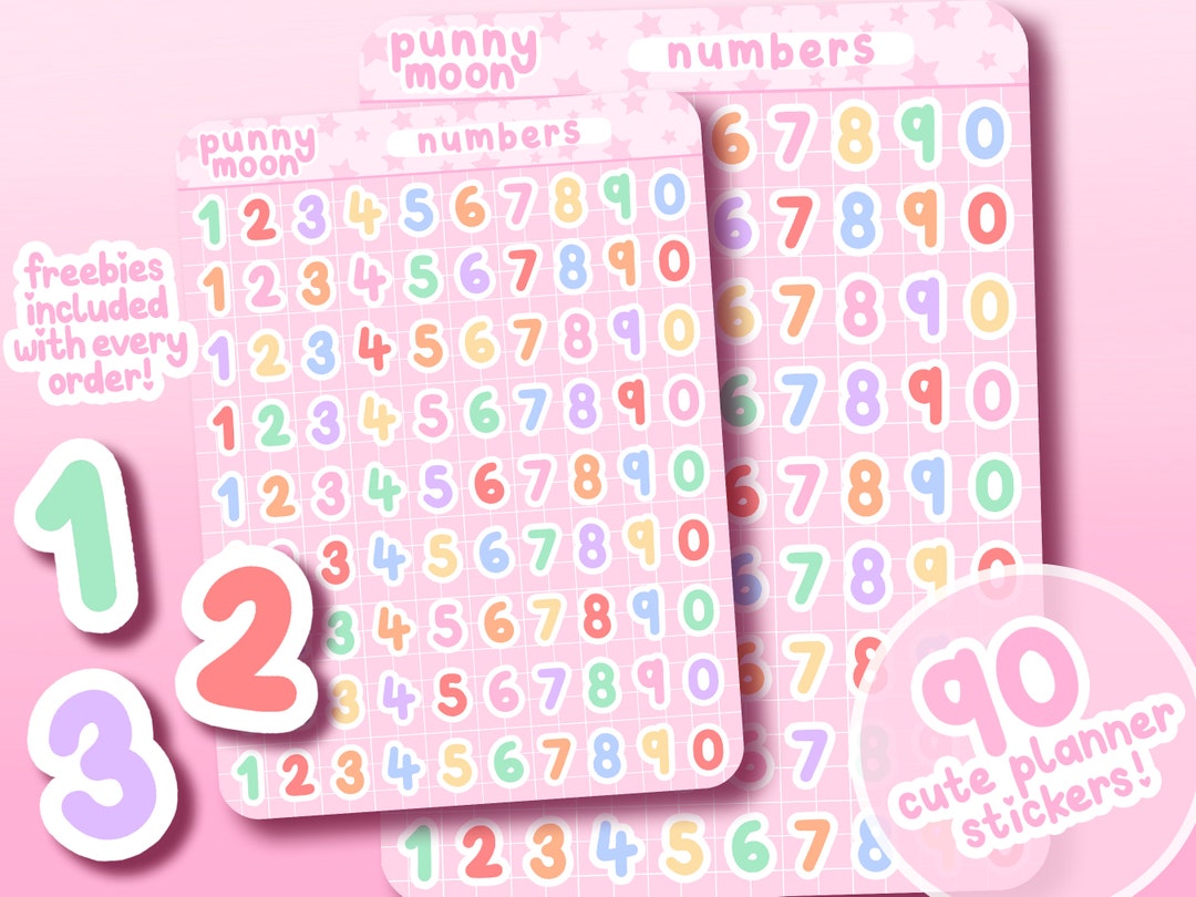 Rainbow Numbers Planner Stickers| Kawaii Number Icon Sheet| Cute ...