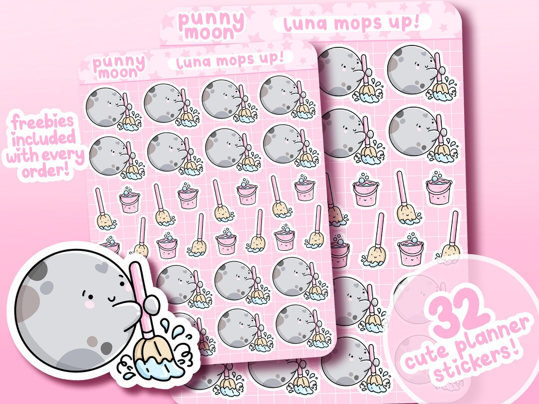 Cute Mopping Sticker Sheet| Kawaii Planner Stickers| Chore Chart Decor ...