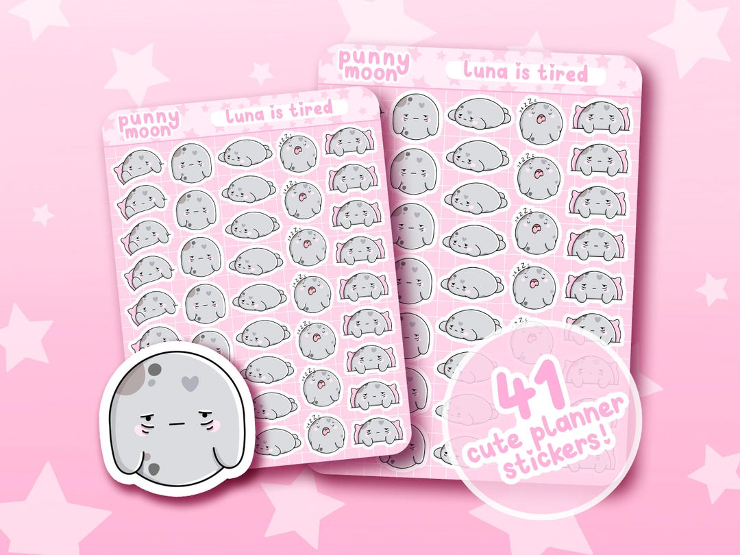 Luna's Tired Sticker Sheet| Cute Planner Stickers for Mood Tracking ...