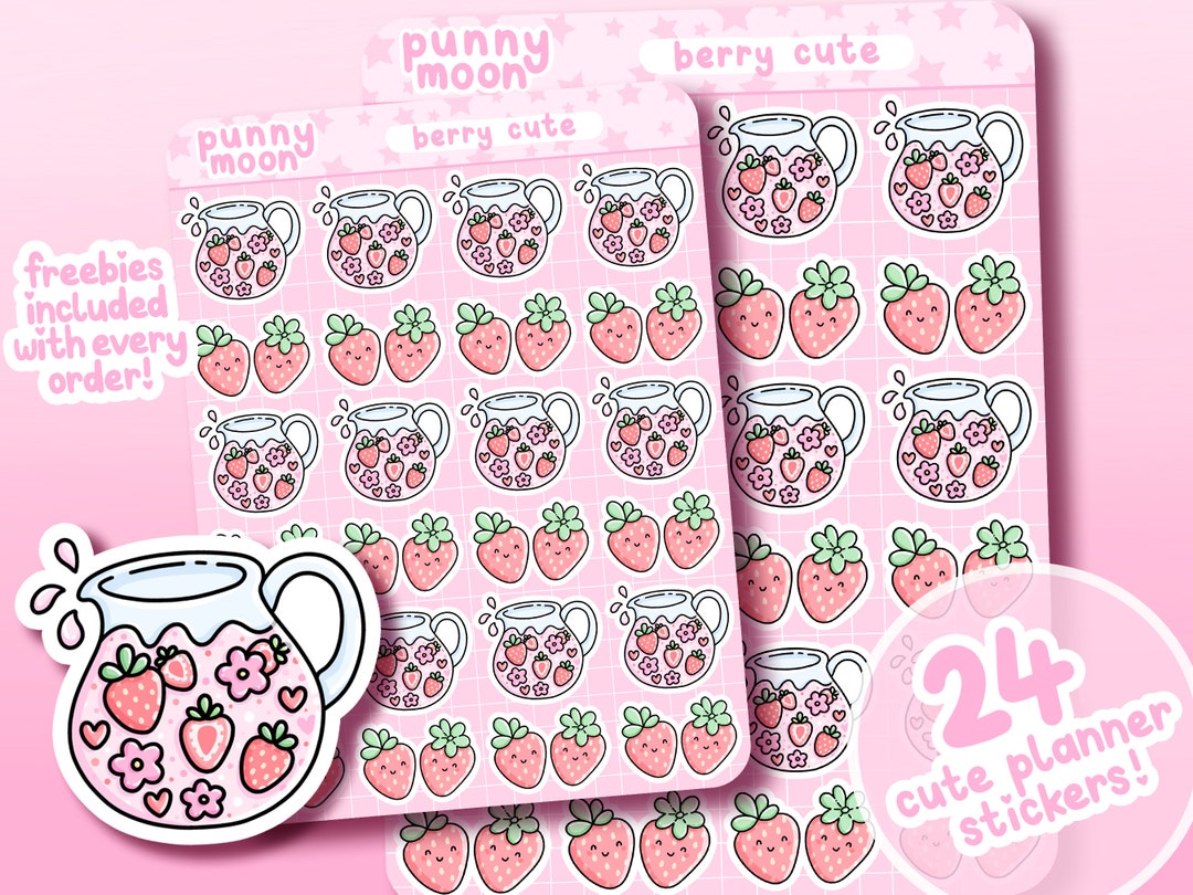 Berry Cute Sticker Sheet| Strawberry Lemonade Planner Stickers| Kawaii ...
