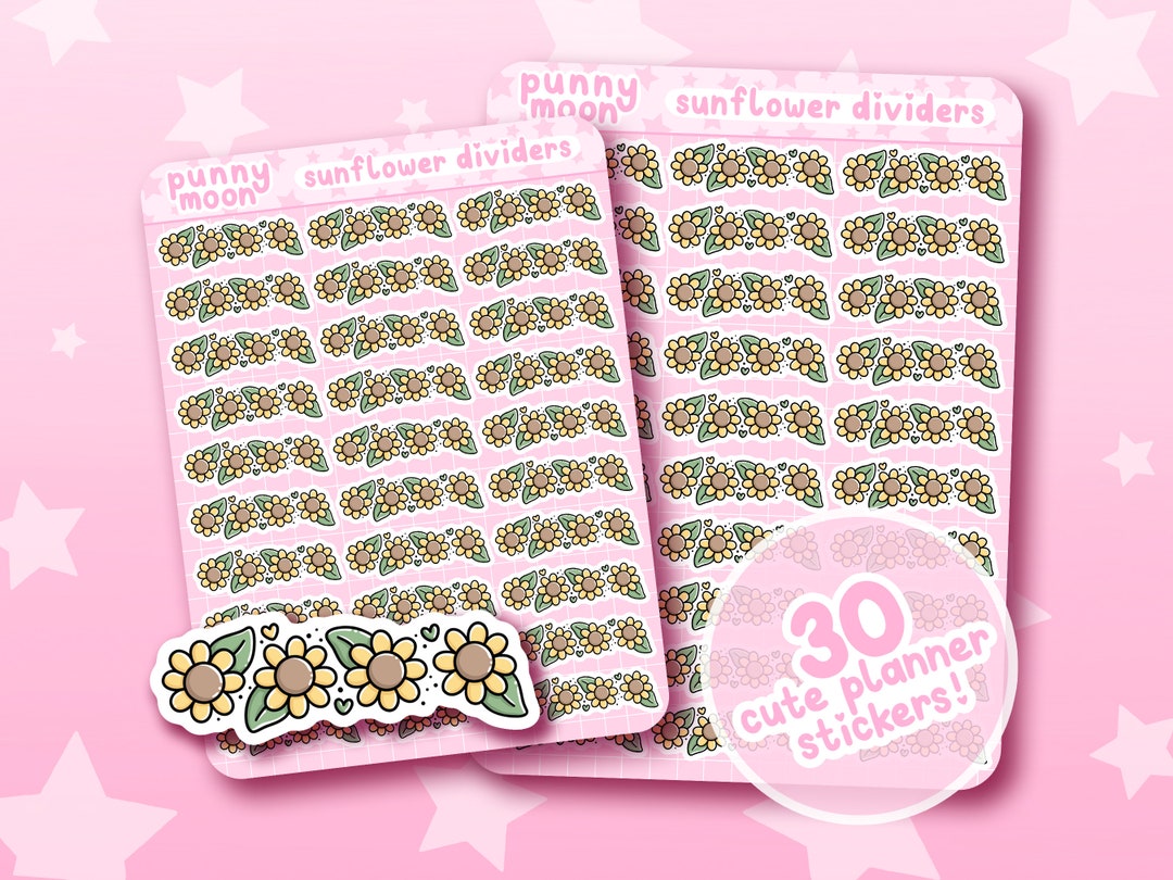 Sunflower Divider Sticker Sheet| Cute Planner Stickers| Kawaii ...