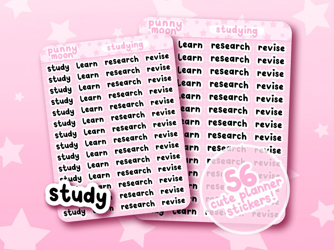 Study Sticker Sheet Cute Planner Stickers Kawaii Stationery Supplies ...