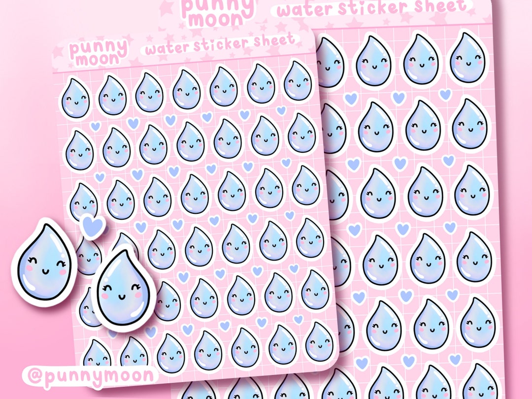 Cute Water Tracker Sticker Sheet Kawaii Water Drop Planner Stickers ...