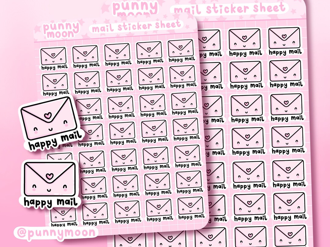 Cute Happy Mail Sticker Sheet| Kawaii Envelope Planner Stickers ...