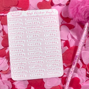 Pink Days of the Week Sticker Sheet| Cute Weekday Planner Stickers ...