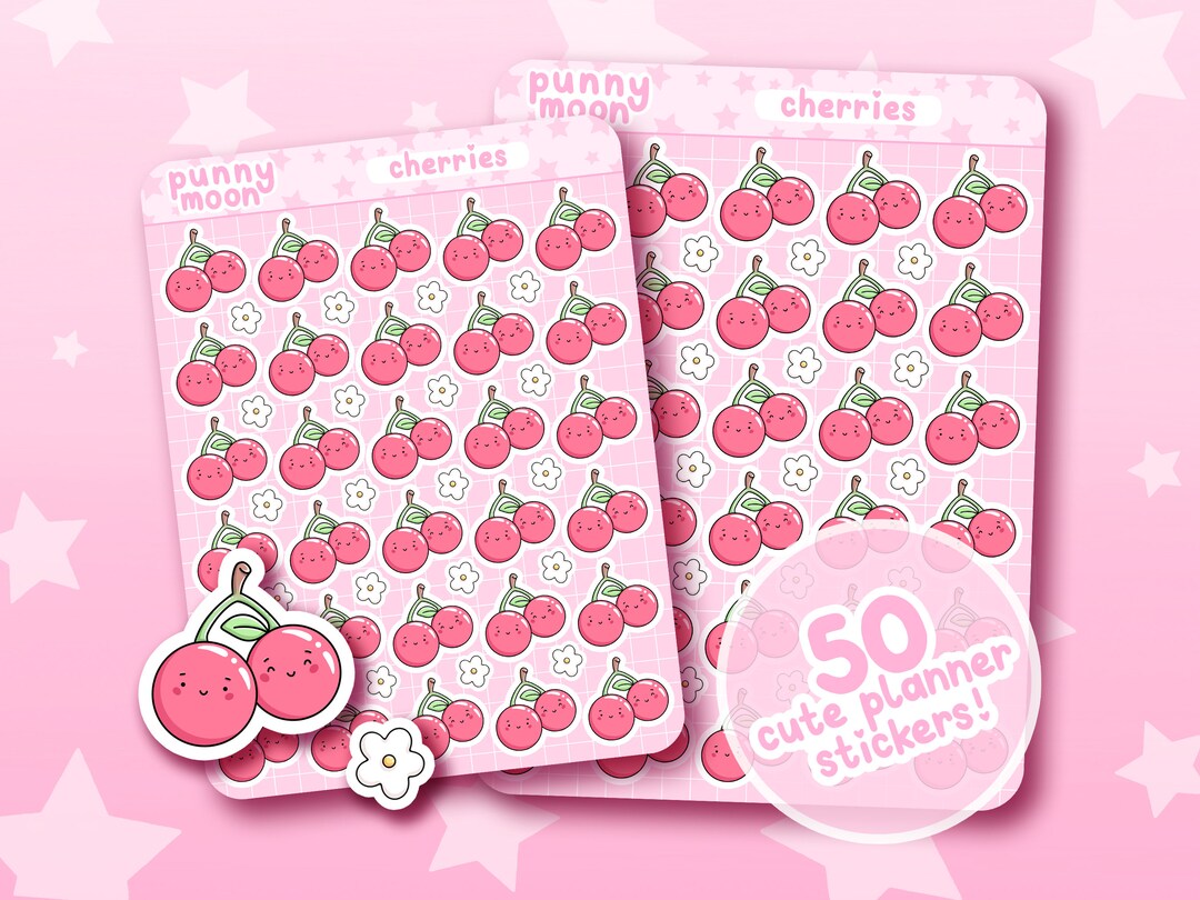 Cherry Sticker Sheet| Cute Planner Stickers| Kawaii Cherries Decal ...