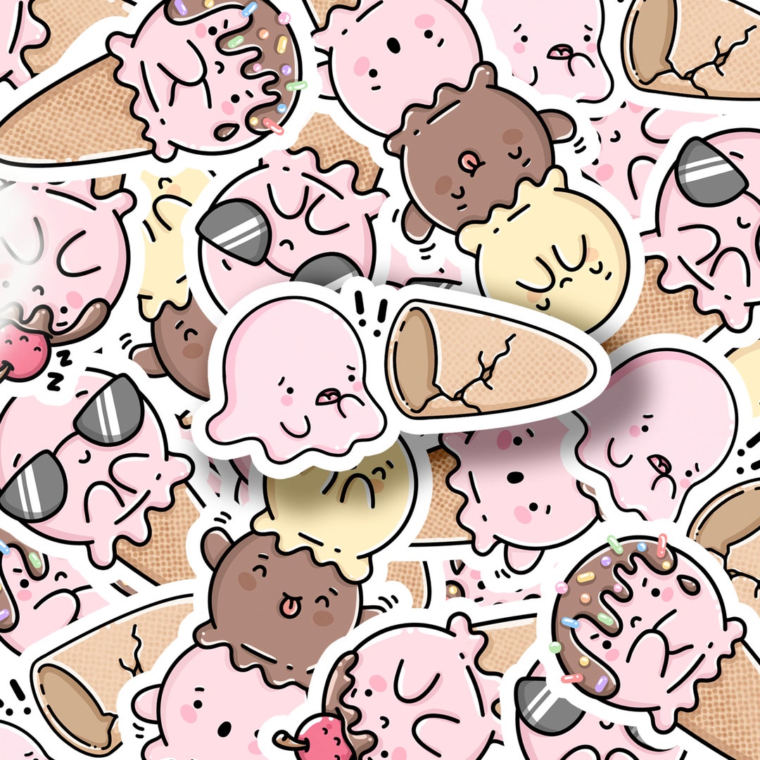Ice Cream Vinyl Sticker Set| Kawaii Dessert Sticker Pack| Cute Food Die ...