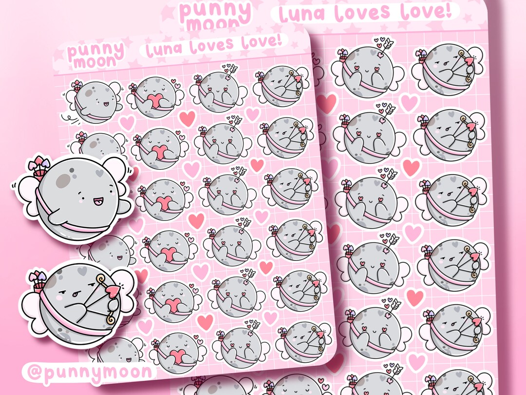 Luna Loves Love Sticker Sheet| Cute Cupid Planner Stickers| Kawaii ...