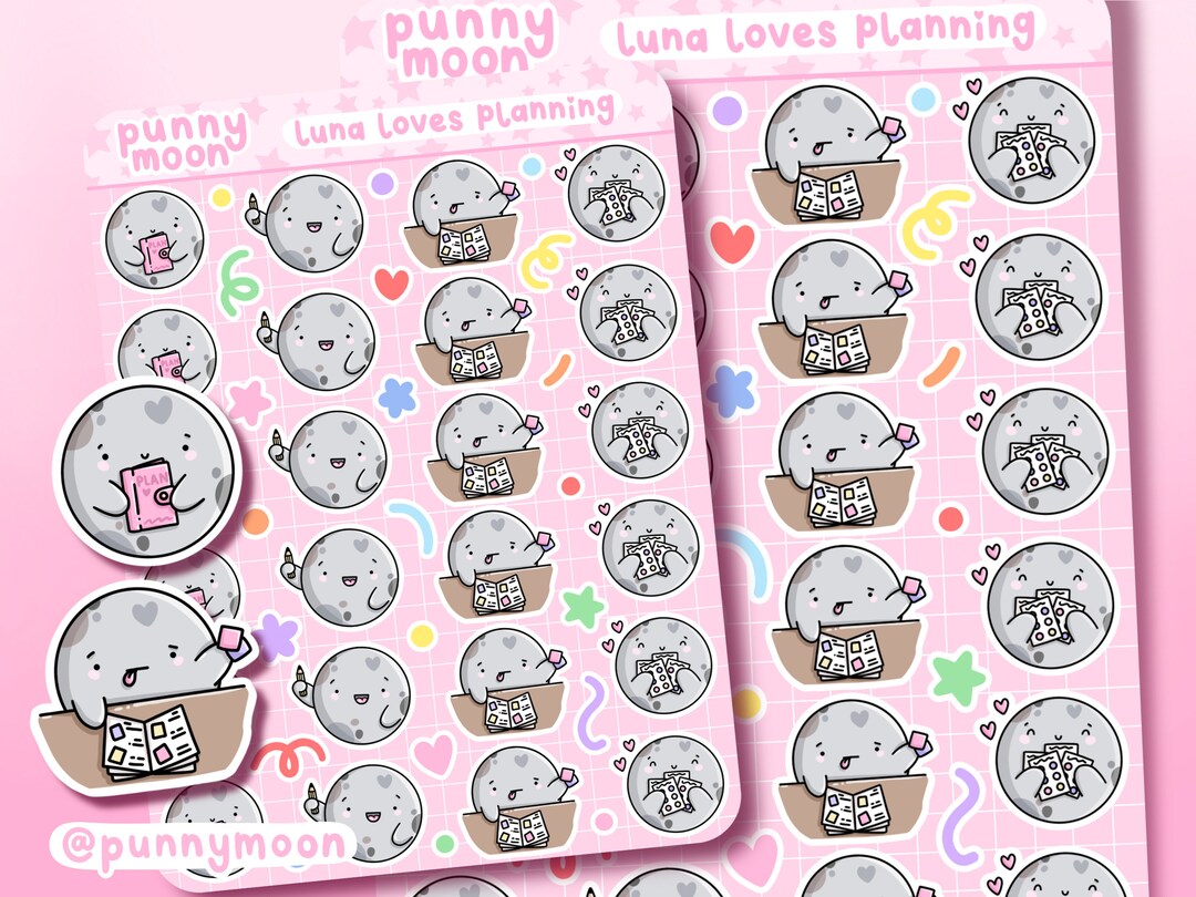 Luna Loves Planning Sticker Sheet| Kawaii Moon Planner Stickers| Cute ...