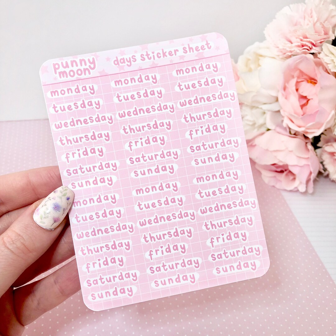 Pink Days of the Week Sticker Sheet| Cute Weekday Planner Stickers ...