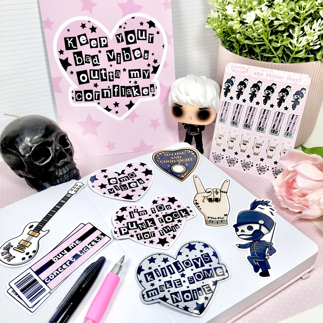 Cute Emo Stationery Bundle Kawaii Planner Sticker Sheet Punk Rock Art ...