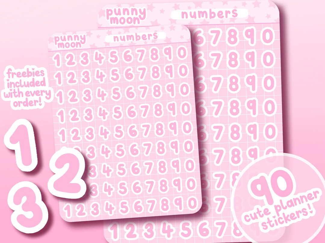 Pink Numbers Planner Stickers| Kawaii Number Icons Sticker Sheet| Cute ...