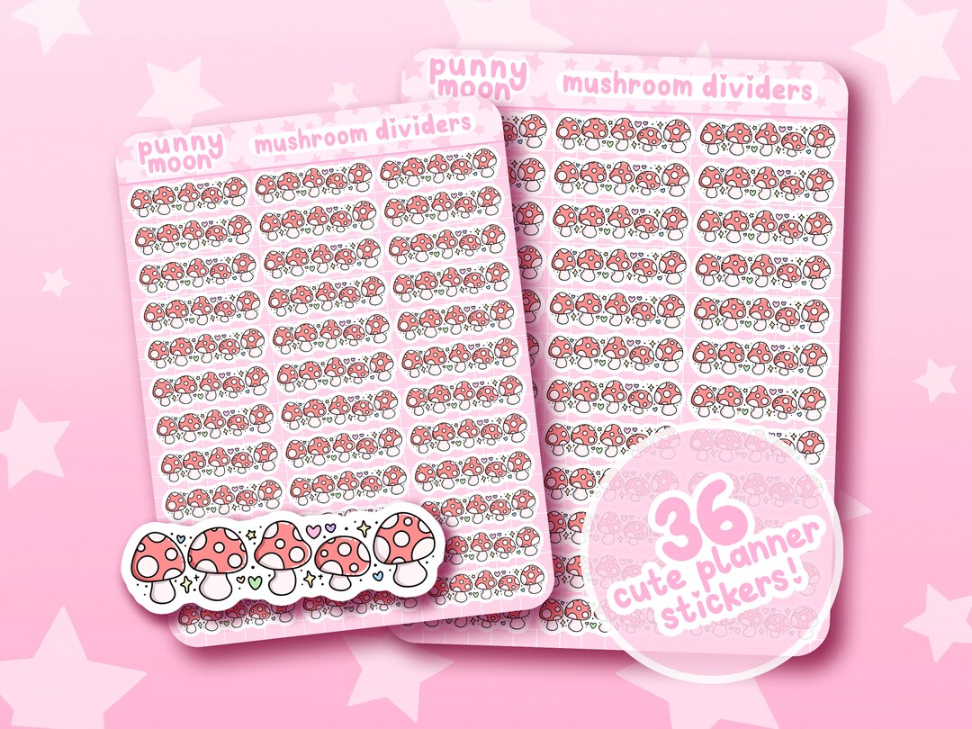 Mushroom Divider Sticker Sheet| Cute Planner Stickers| Kawaii ...