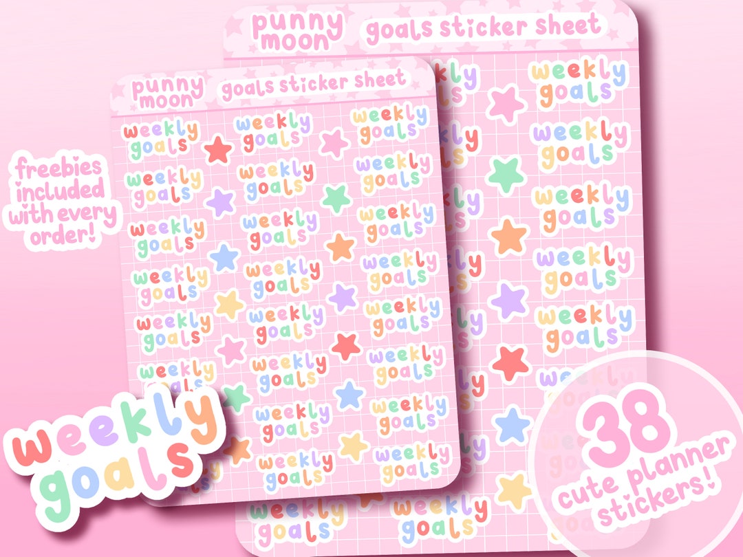 Rainbow Weekly Goals Planner Stickers| Cute Motivational Sheet| Kawaii ...