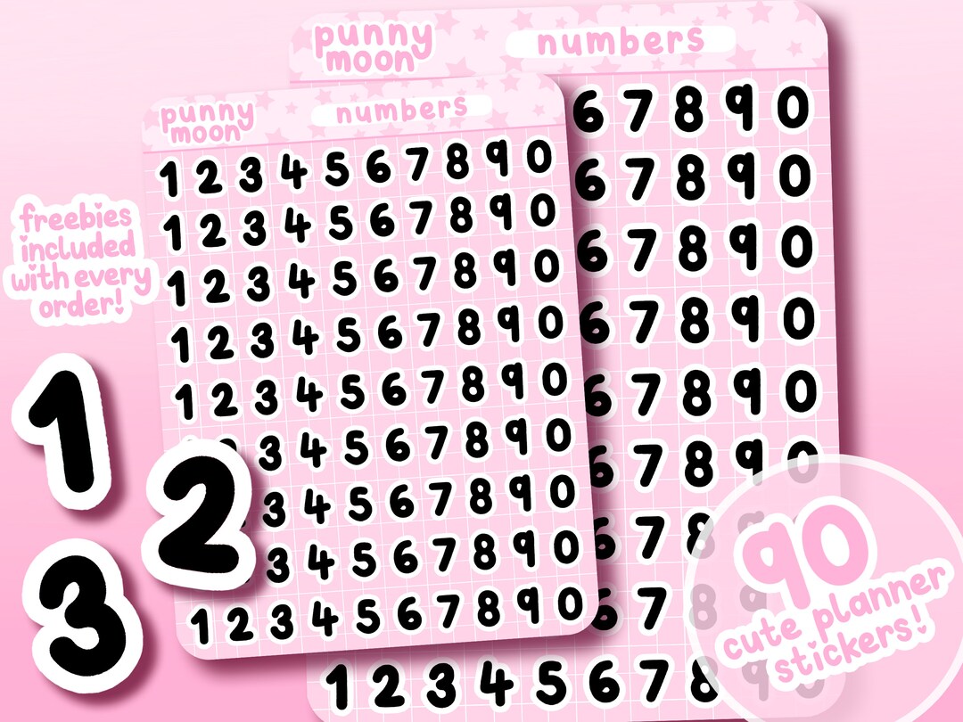 Black Numbers Planner Stickers| Kawaii Number Icons Sticker Sheet| Cute ...