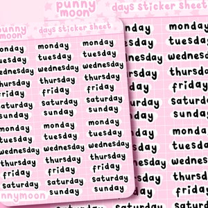 Black Days of the Week Sticker Sheet Cute Weekday Planner Stickers ...