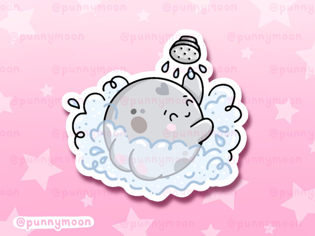 Luna Shower Vinyl Sticker| Cute Moon Sticker| Cute Planner Stickers ...