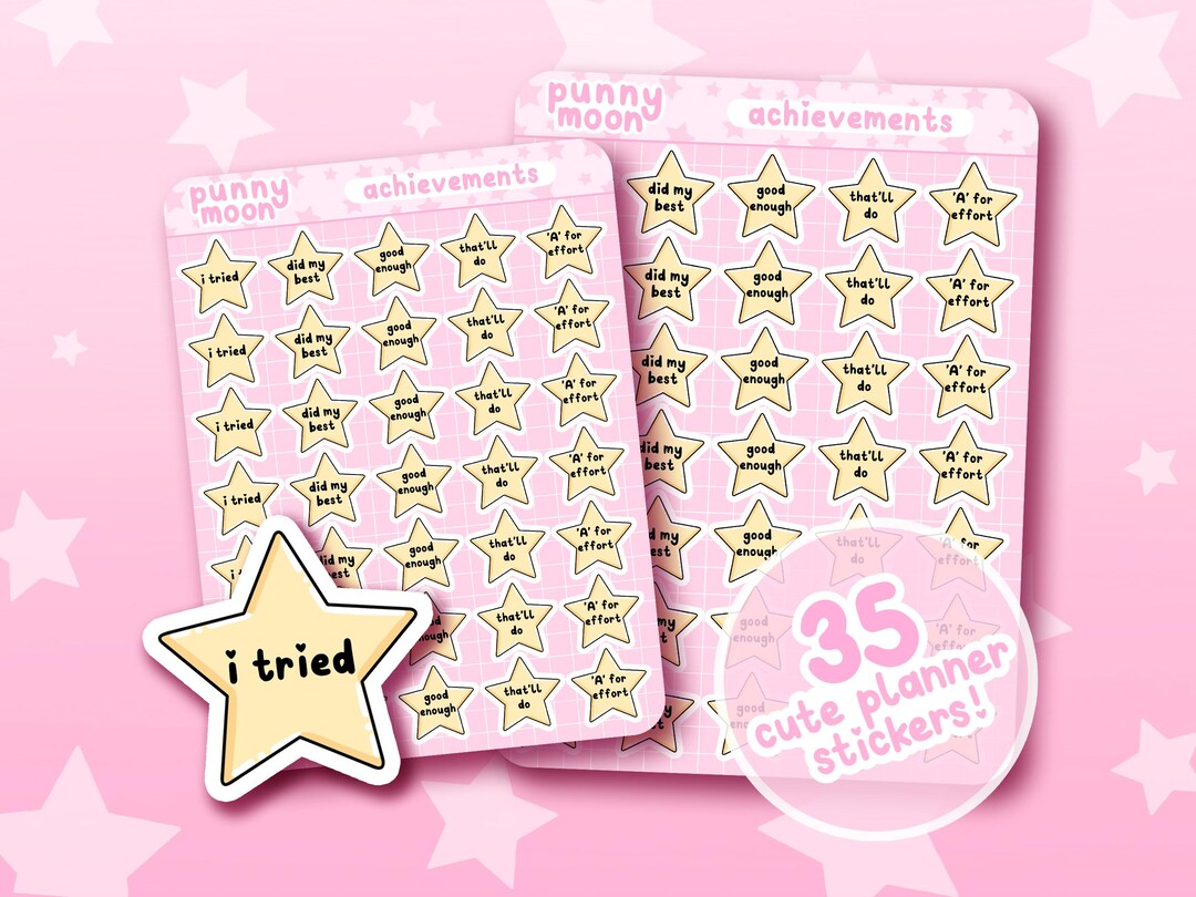 Achievement Sticker Sheet| Cute Planner Stickers for Mood Tracking| Fun ...