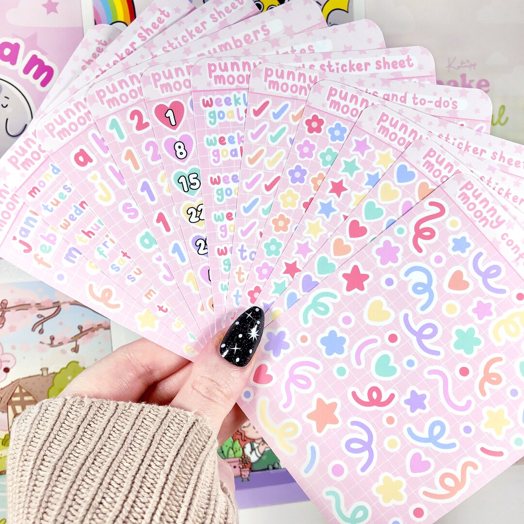 Cute Rainbow Sticker Sheet Bundle| Colourful Kawaii Planner Stickers ...