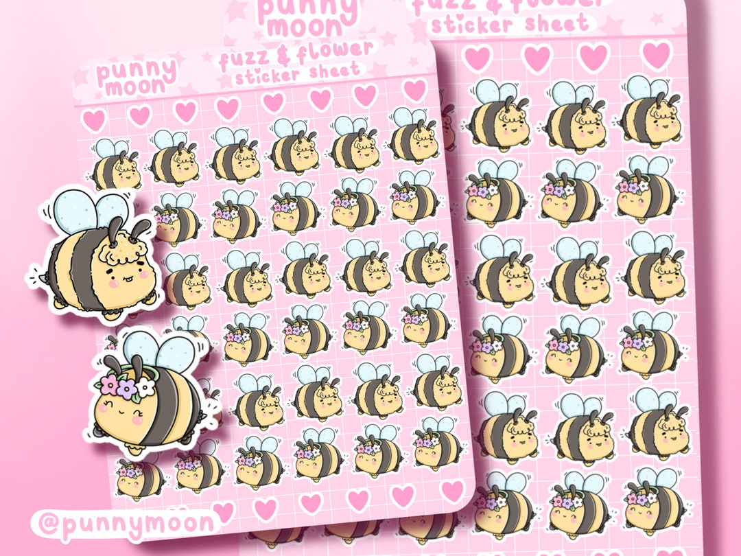 Fuzz and Flower Stickers| Cute Bumblebee Planner Stickers| Kawaii Bee ...