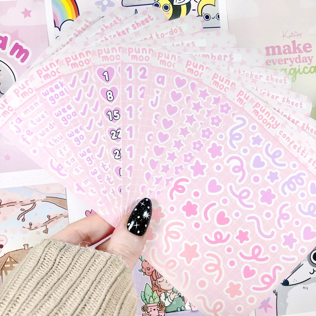 Cute Pink Sticker Sheet Bundle Kawaii Planner Stickers Stationery Grab ...
