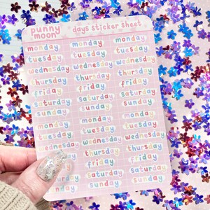 Rainbow Days of the Week Sticker Sheet| Cute Weekday Planner Stickers ...