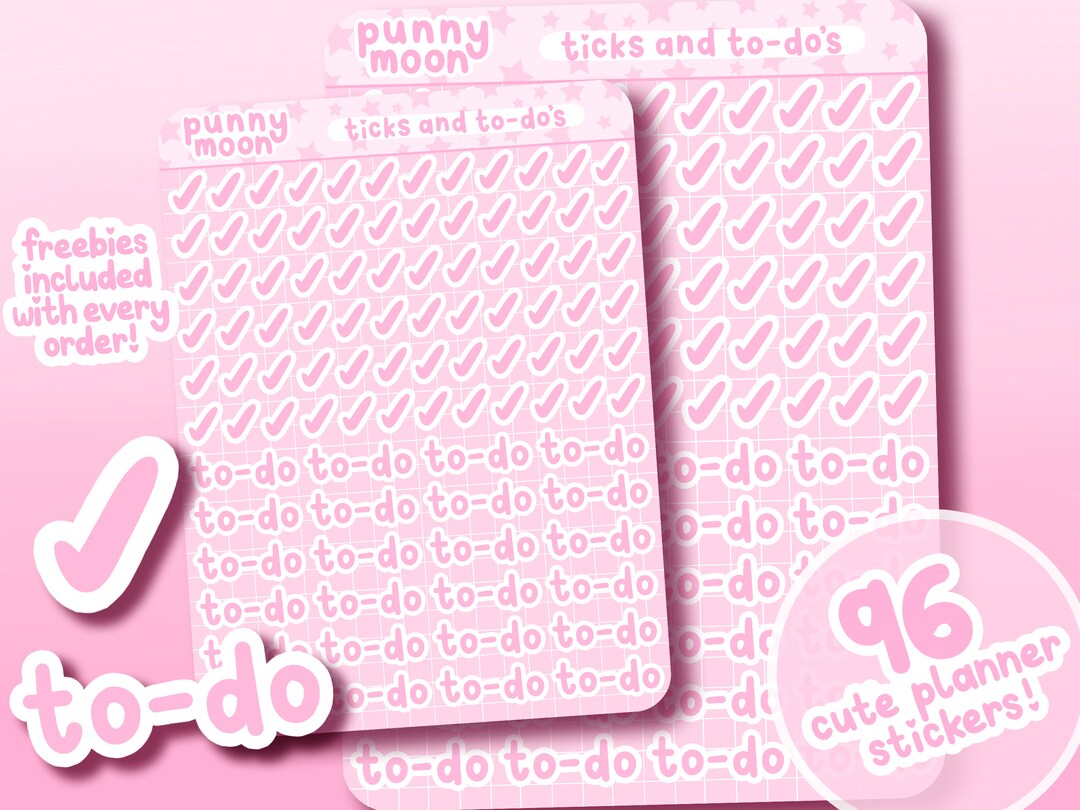 Pink Tick Mark Planner Stickers Kawaii to Do List Sheet Cute Goals Bujo ...