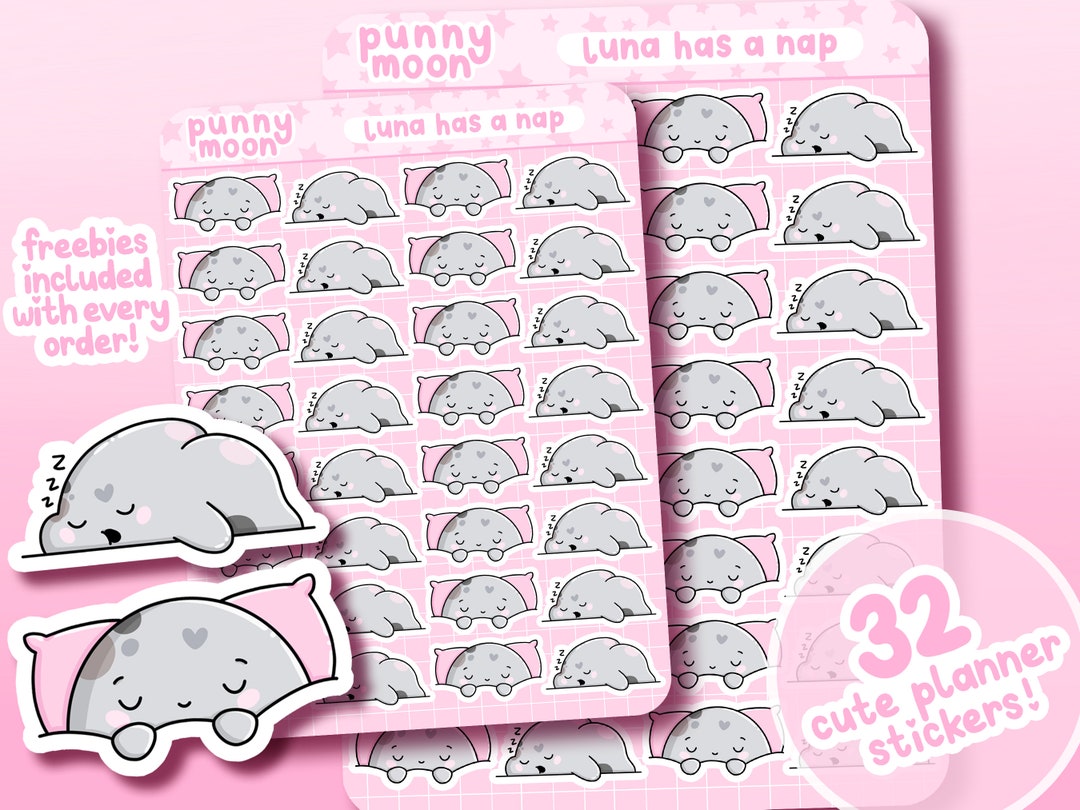 Luna Has A Nap| Kawaii Sleep Tracker Planner Stickers| Cute Bed Time ...
