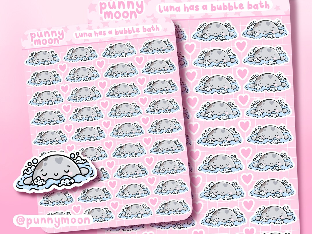 Luna Has A Bubble Bath Sticker Sheet Kawaii Bath Time Planner Stickers ...