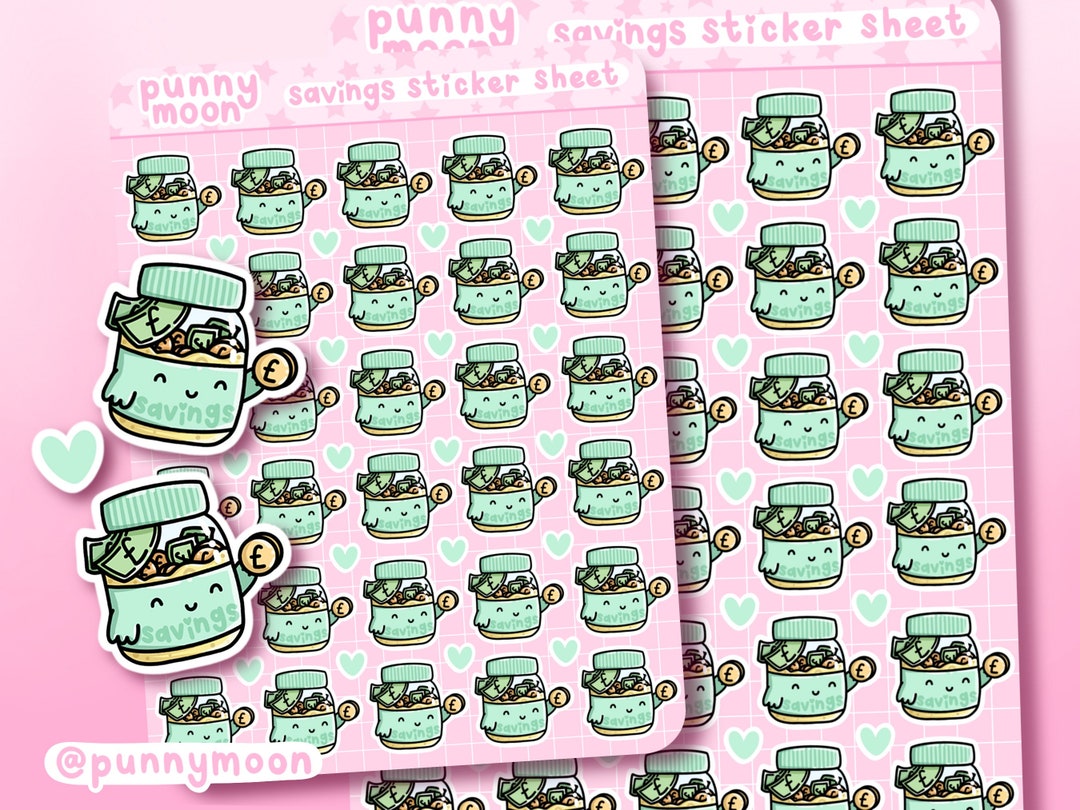 Cute Savings Jar Planner Stickers| Kawaii Money Tracker Sticker Sheet ...