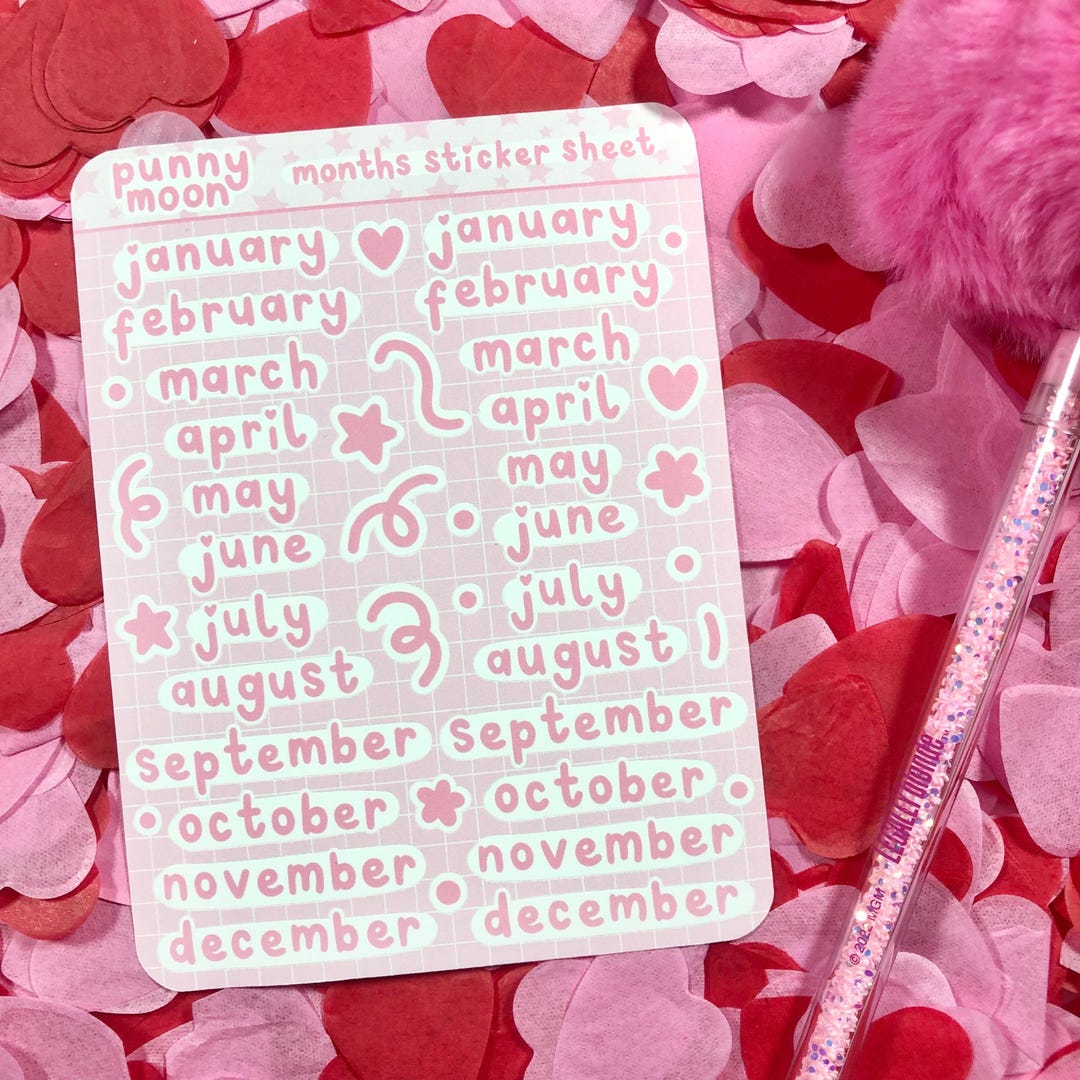 Pink Months of the Year Planner Stickers| Pink Monthly Sticker Sheet ...