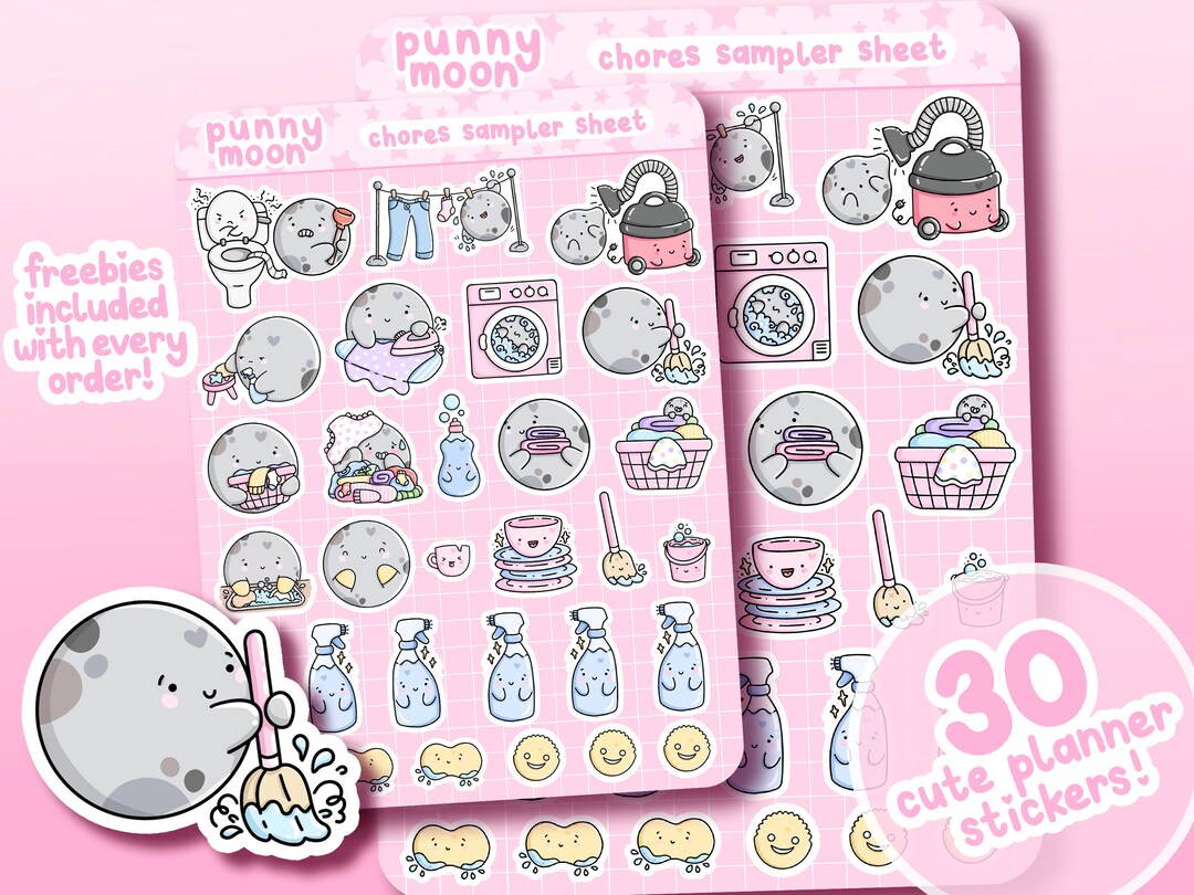 Cute Cleaning Luna Sampler Sticker Sheet| Kawaii Multi Chores Planner ...
