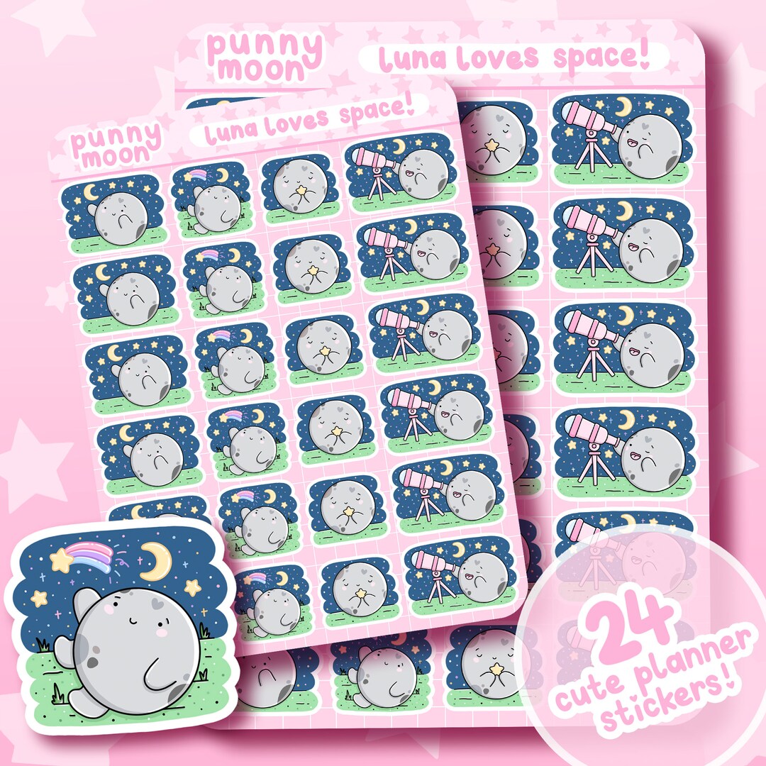 Cute Stargazing Sticker Sheet| Astronomy Planner Stickers| Kawaii Moon ...