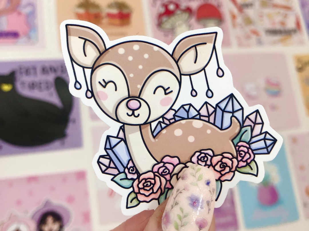 Cute Fawn Vinyl Sticker| Kawaii Crystal Deer Planner Sticker| Animal ...