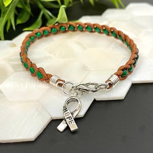 Dark Green Seed Bead Braided Leather Liver Cancer Awareness Bracelet - Etsy