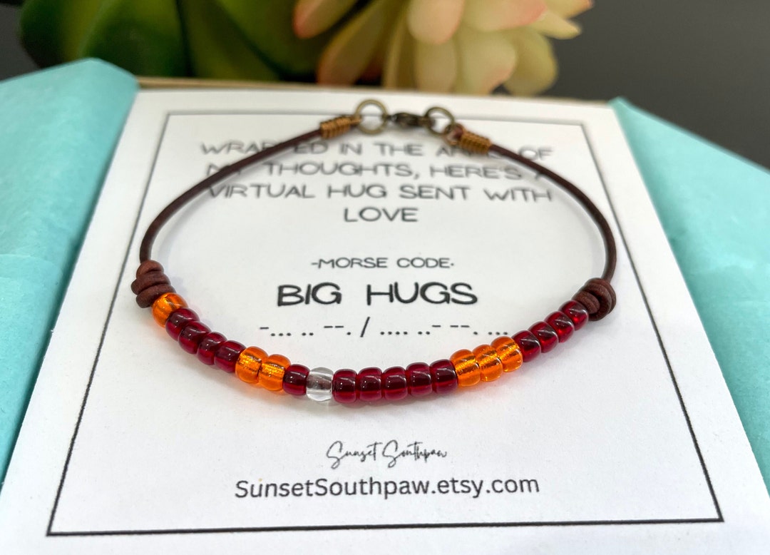 Send a Hug Bracelet, Morse Code Big Hugs Bracelet, Custom Colors, College Care Package, Cheer up ...