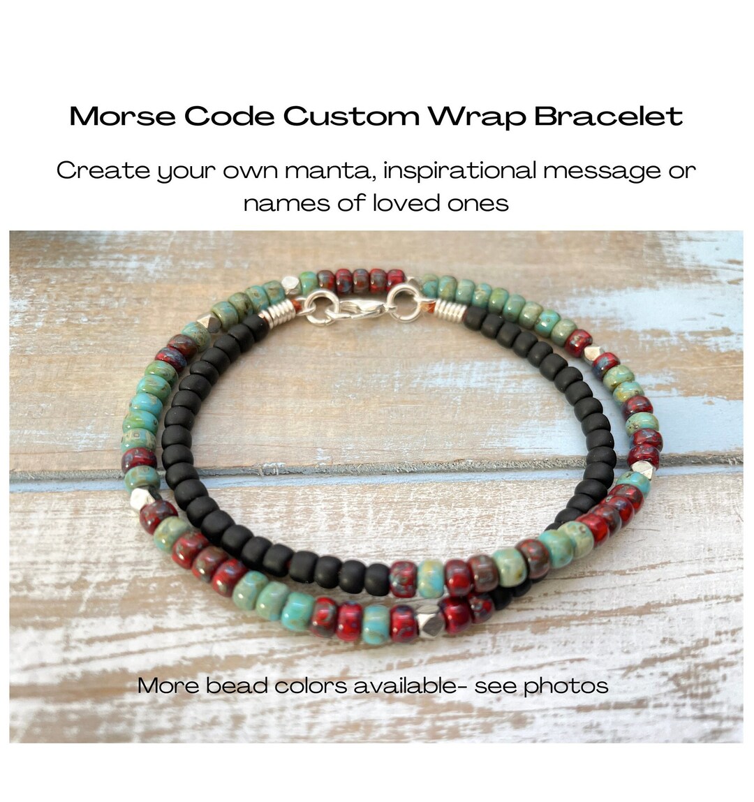 Morse Code Beaded Wrap Bracelet, Personalized Long Message Bracelet ...
