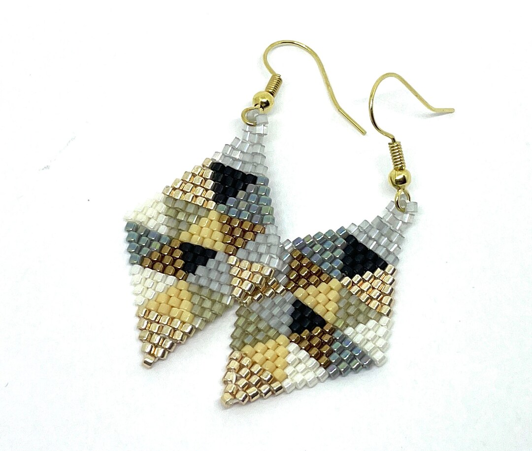 Geometric Brick Stitch Earrings, Diamond Shape Earrings, Delica ...
