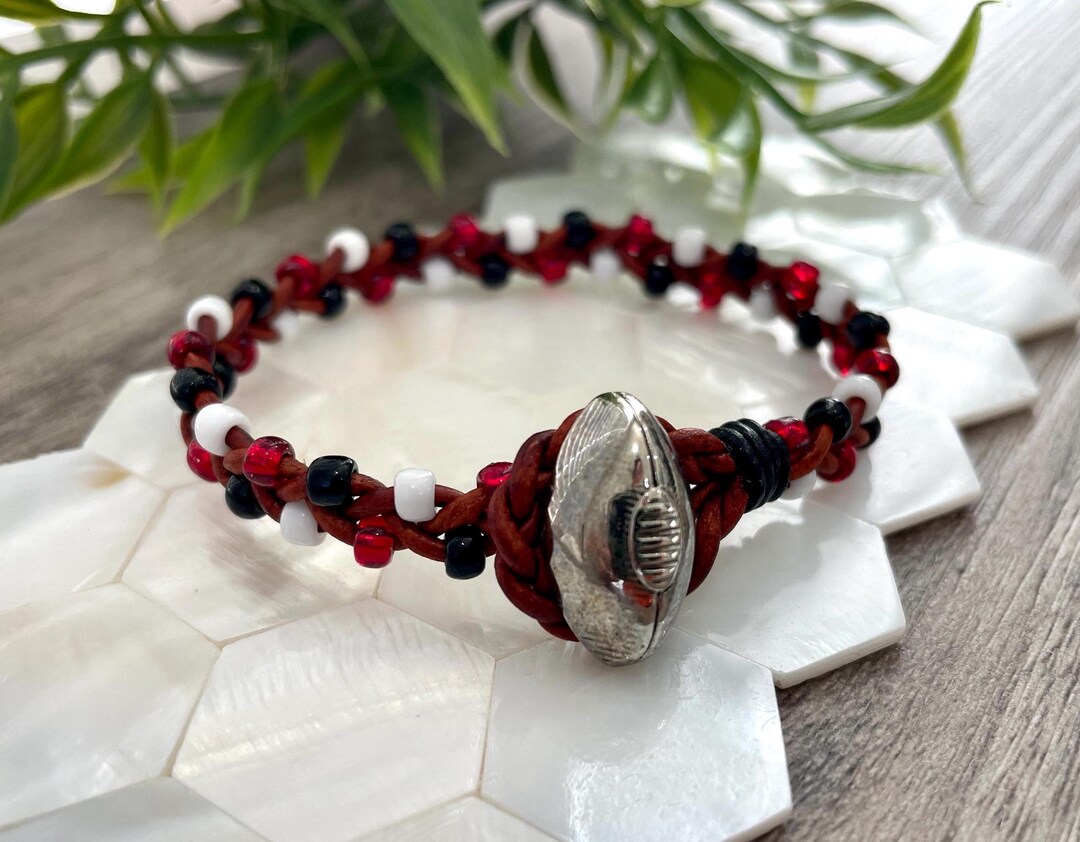 Football Team Color Bracelet, Black,red and White Braided Leather ...