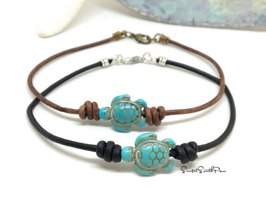 Turquoise Sea Turtle Anklet, Turtle Ankle Bracelet, Beach Anklet ...