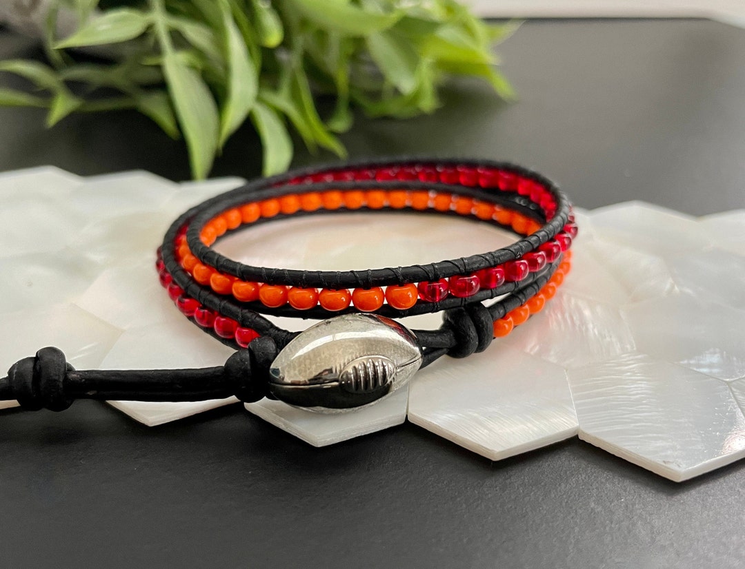 Virginia Tech Hokie Inspired Bracelet: Red Orange Seed Bead Double Wrap ...