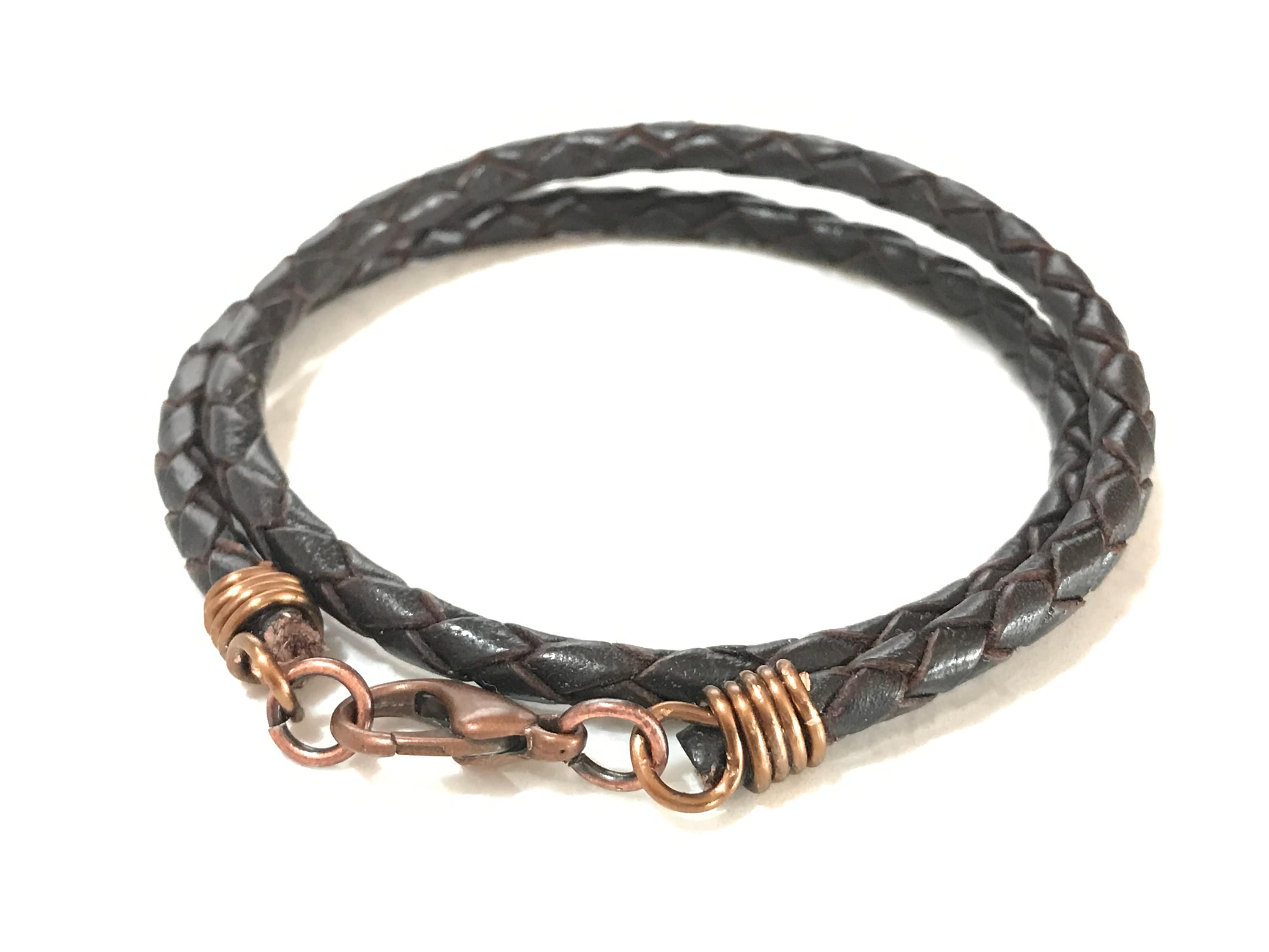 Braided Leather Bracelet Double Wrap Leather Bracelet | Etsy