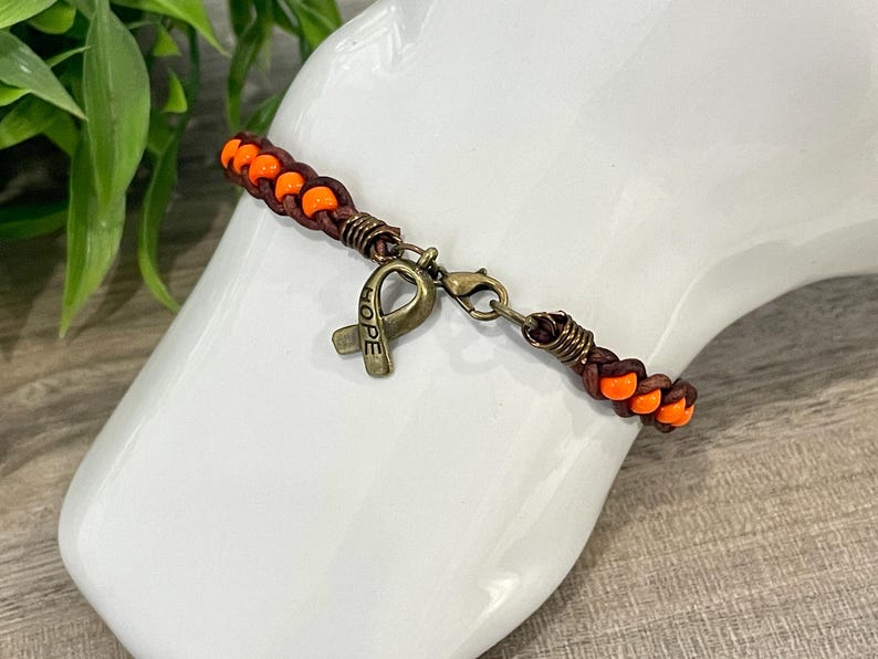 Orange Seed Bead Braided Leather Bracelet: Leukemia/kidney Cancer ...