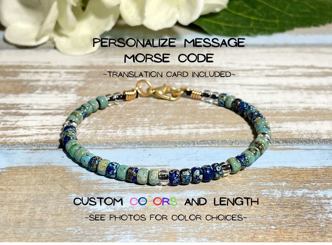 Custom Message Morse Code Bracelet, Beaded Leather Bracelet, Custom ...