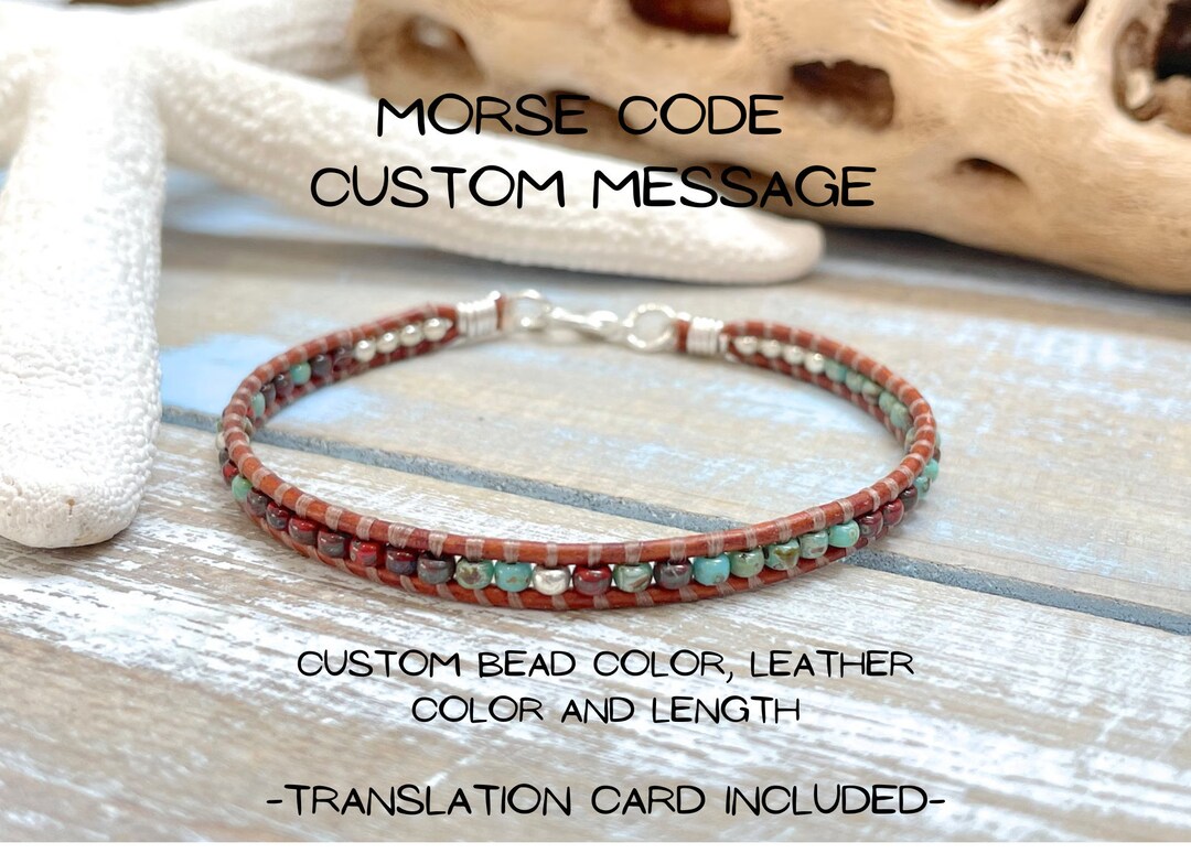 Custom Message Morse Code Bracelet, Picasso Seed Bead Bracelet, Leather ...