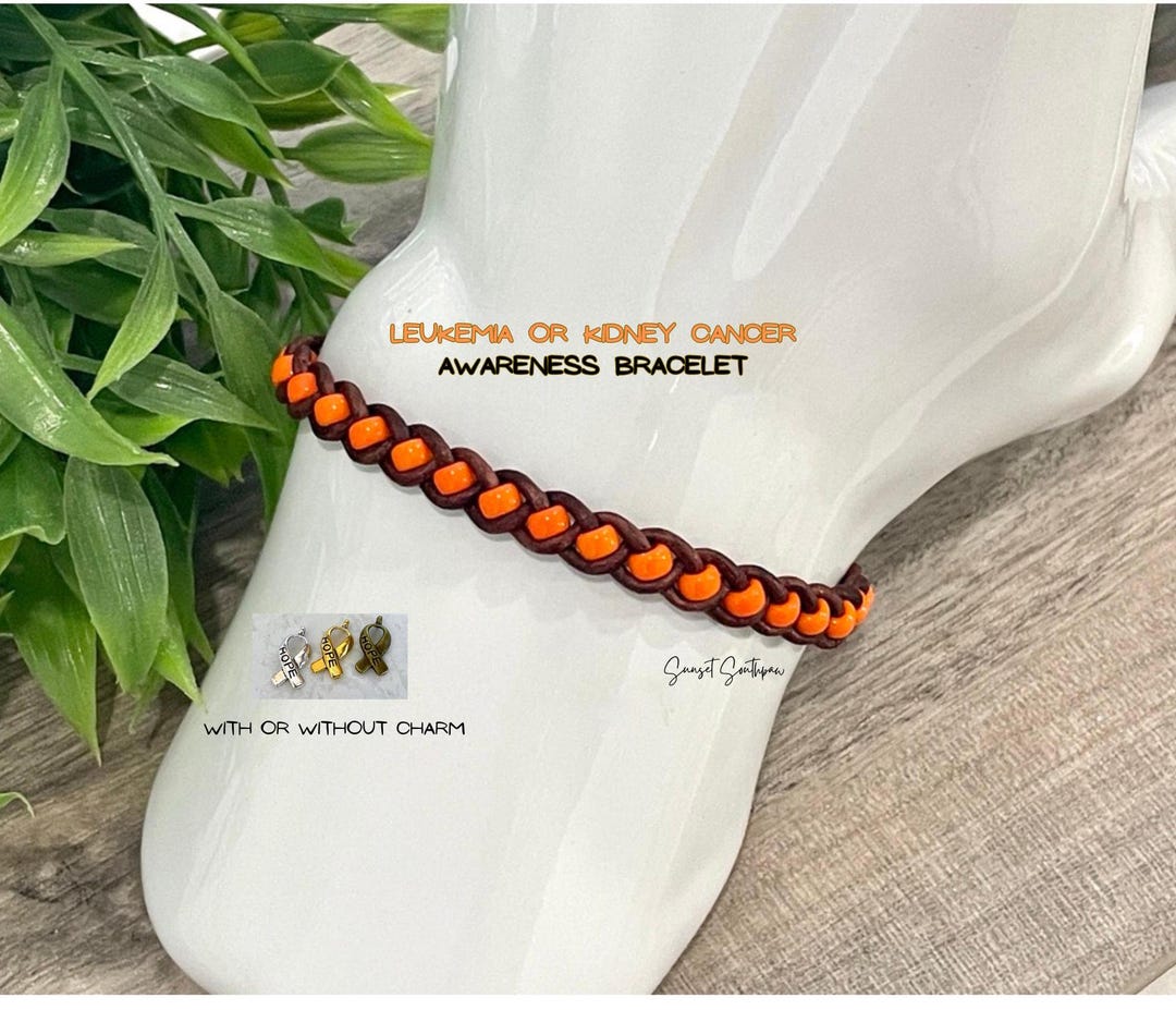 Orange Seed Bead Braided Leather Bracelet: Leukemia/kidney Cancer ...